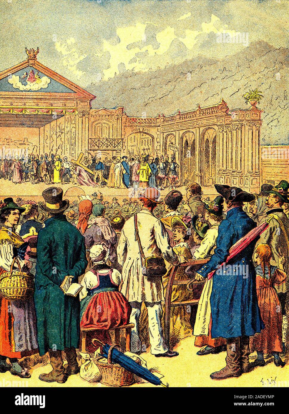 Religious festival in Germany, early 20th-century illustration. People ...