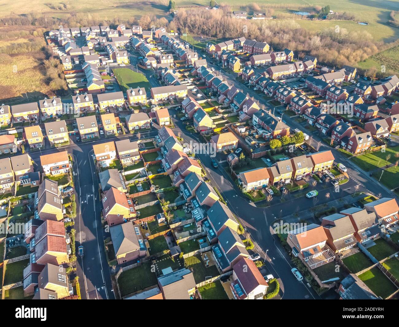 Aerial Houses Residential British England Drone Above View Summer Blue ...