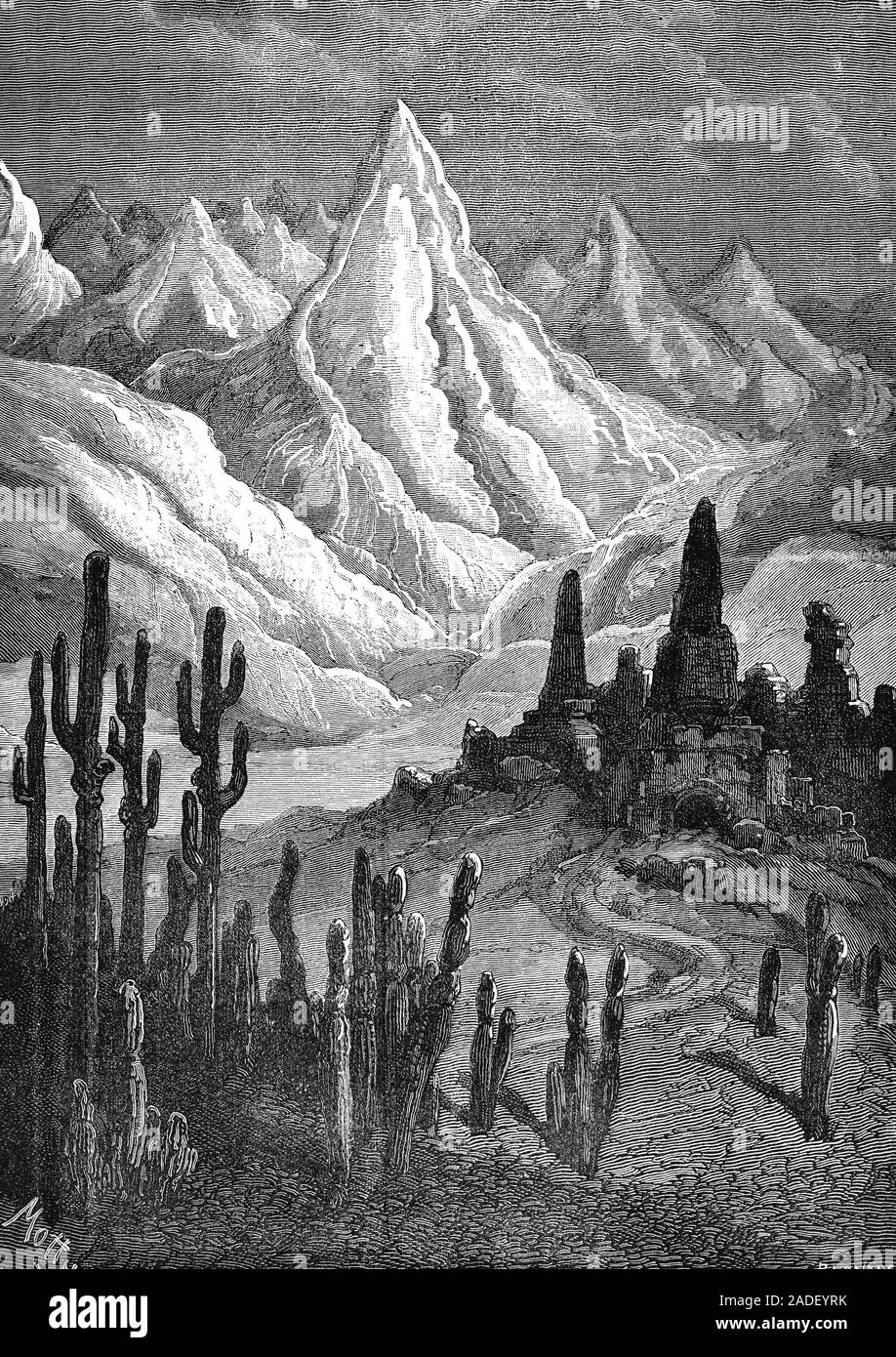 Surface of Venus, 19th-century illustration. Landscape on the surface ...