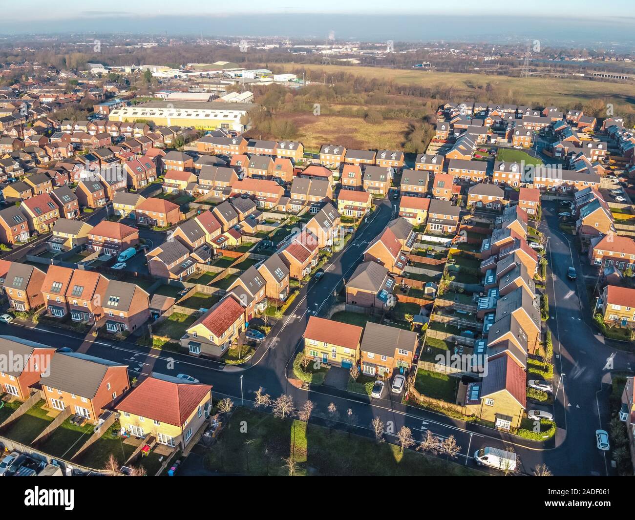 Aerial Houses Residential British England Drone Above View Summer Blue ...