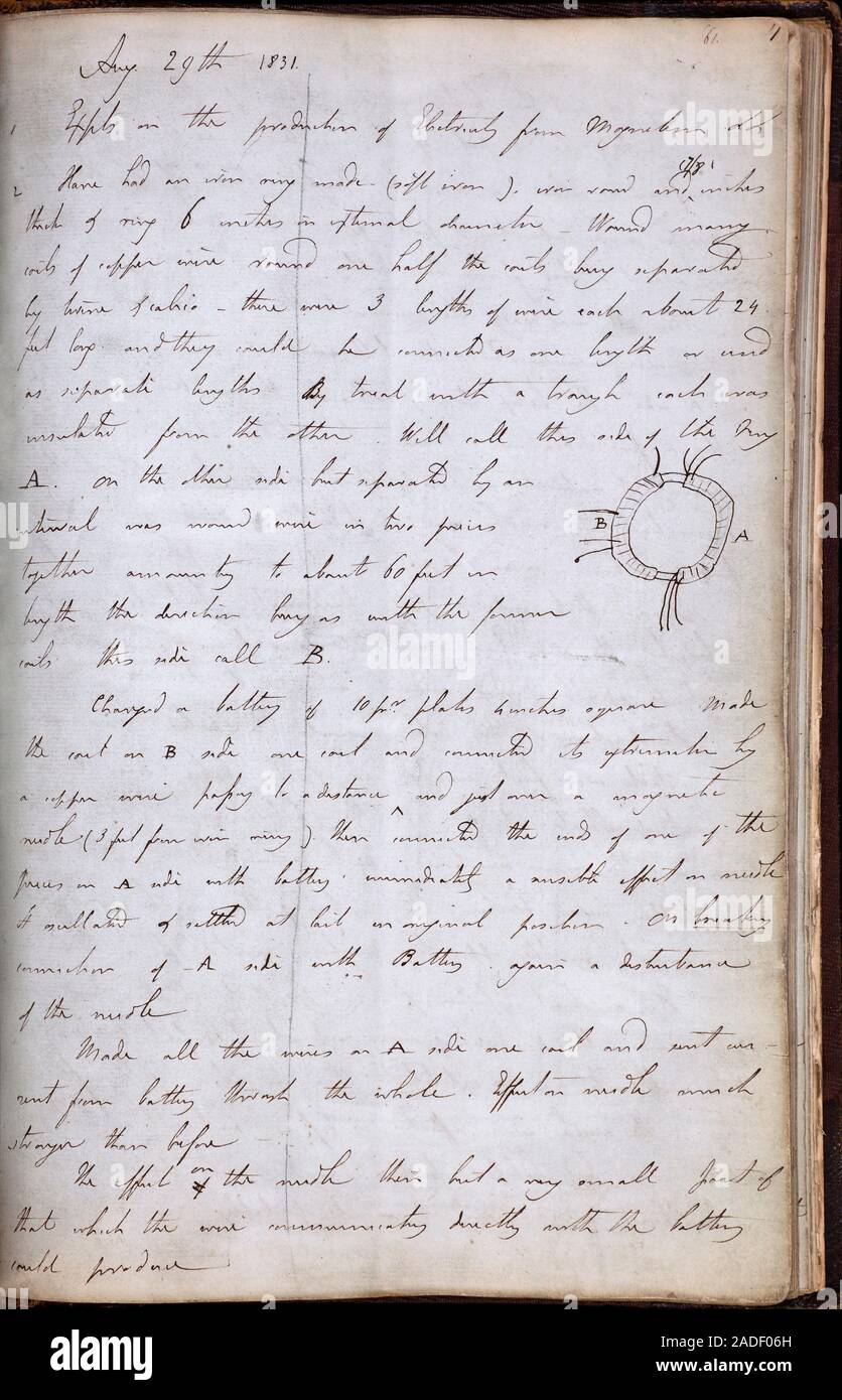 Faraday on induction rings. Page from the notebooks of British ...