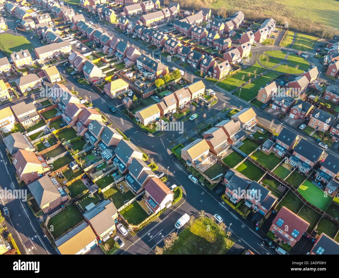 Aerial Houses Residential British England Drone Above View Summer Blue ...