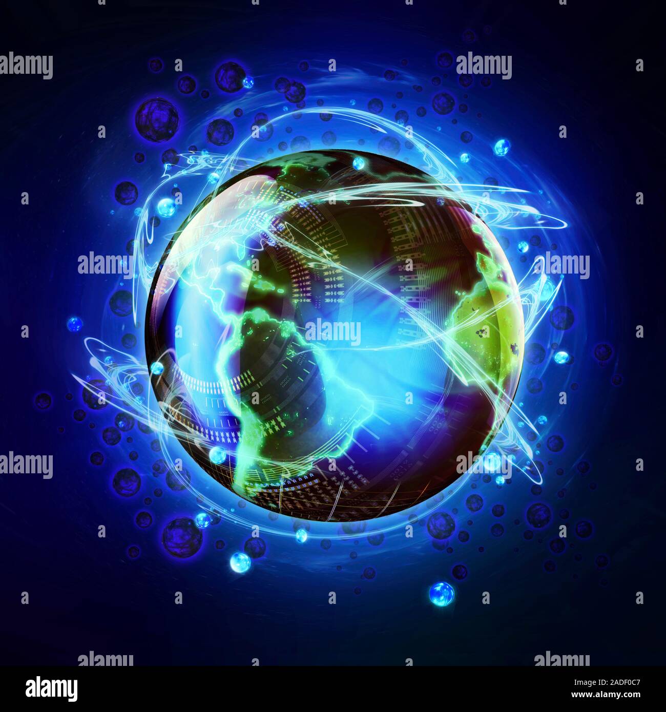 Quantum internet, conceptual image. Quantum imagery surrounding an ...