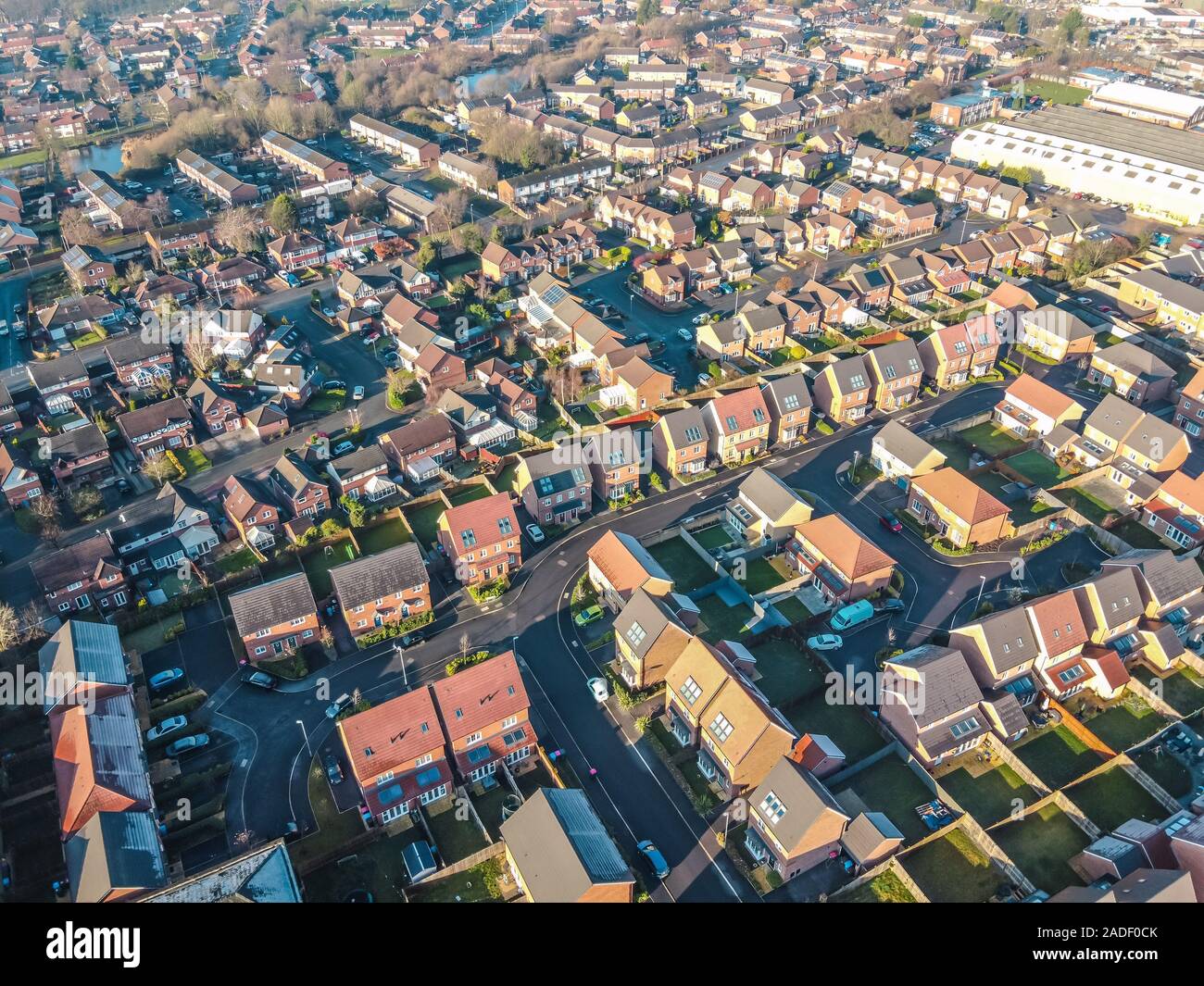 Aerial Houses Residential British England Drone Above View Summer Blue ...