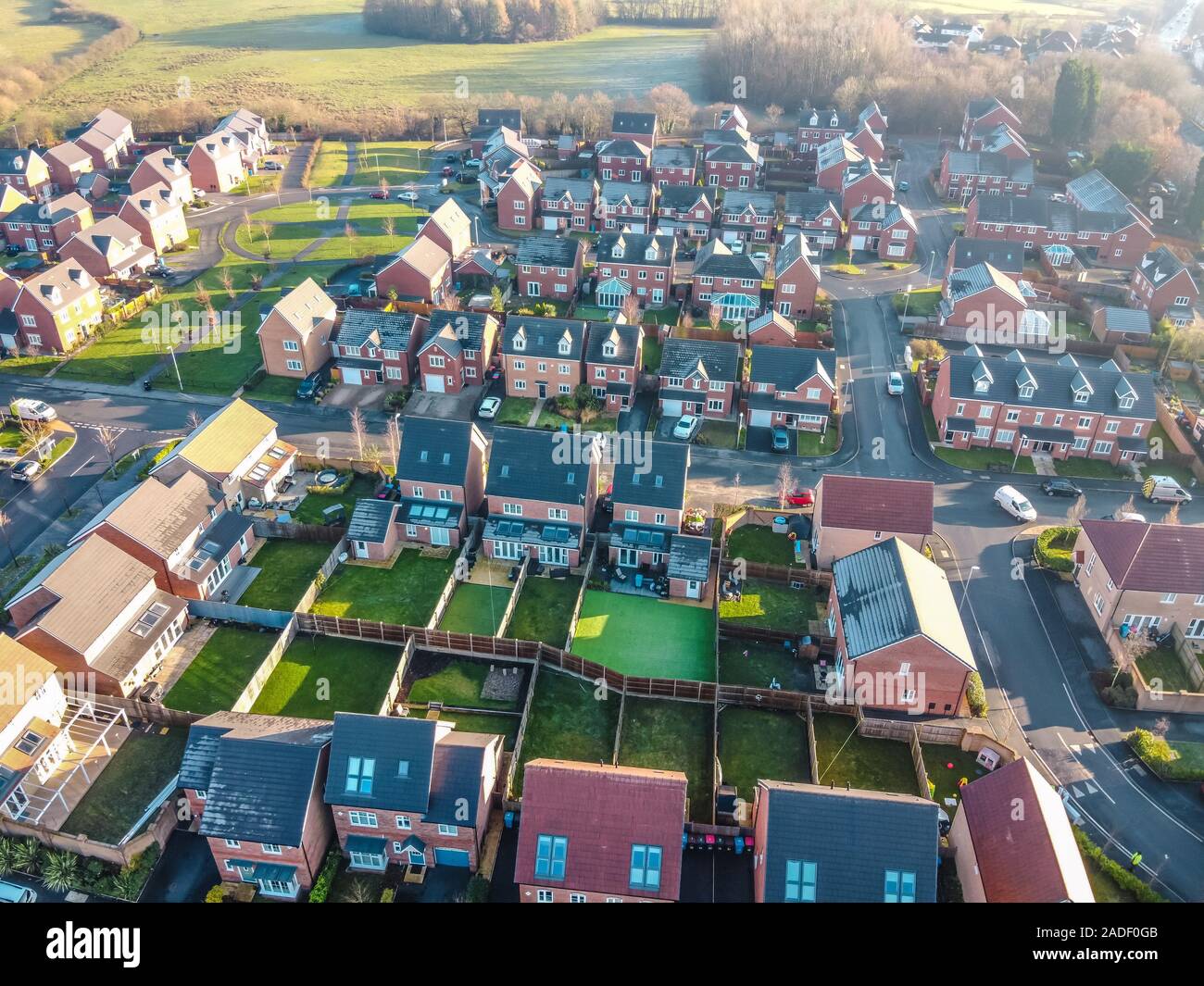 Aerial Houses Residential British England Drone Above View Summer Blue ...