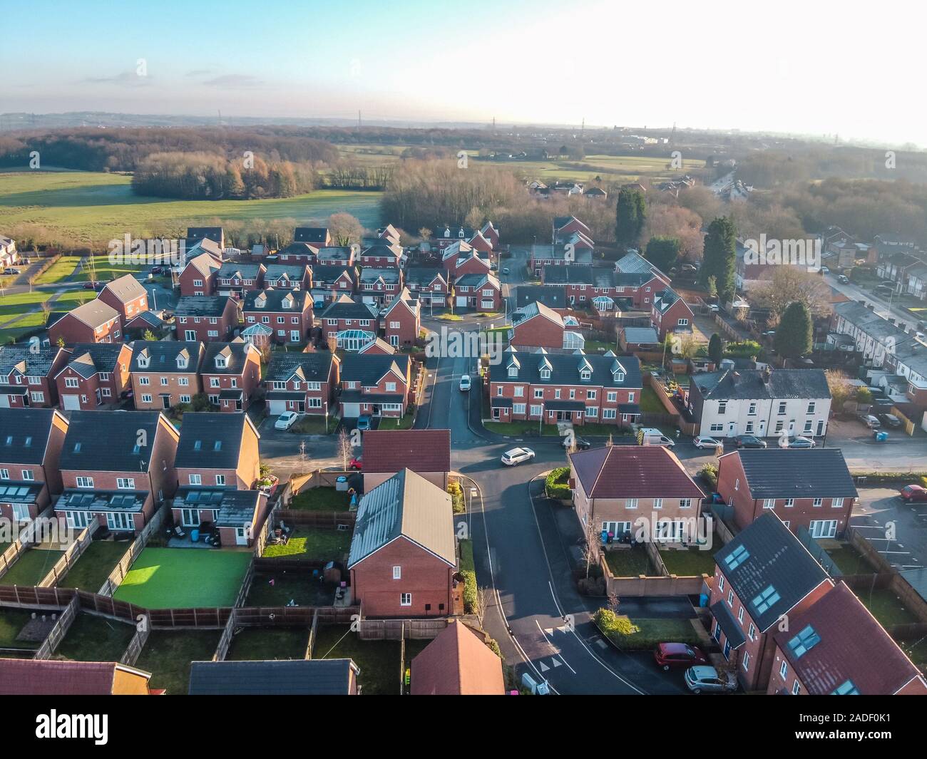 Aerial Houses Residential British England Drone Above View Summer Blue ...