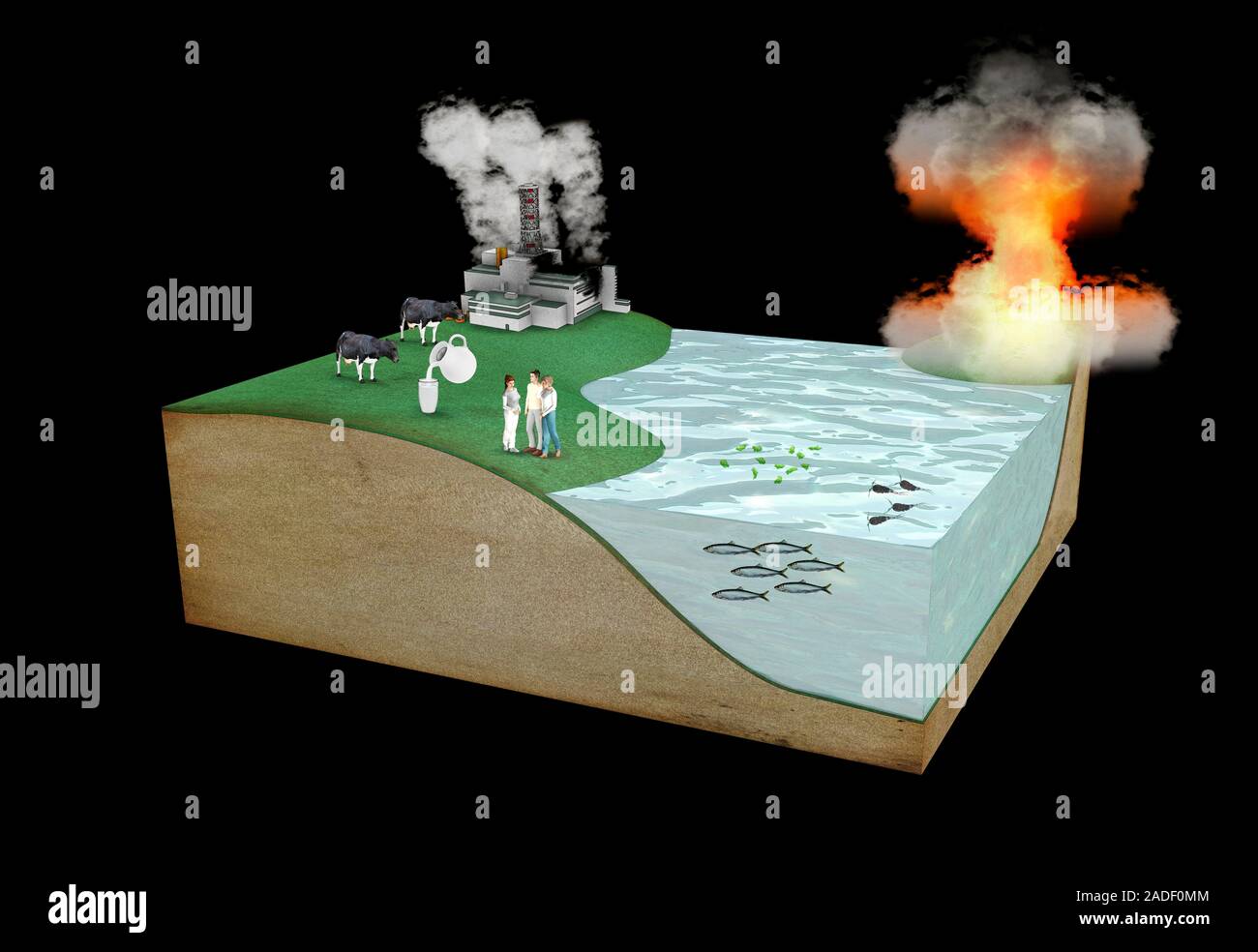 Sources of radioactive nuclides, illustration. The radioisotopes shown ...