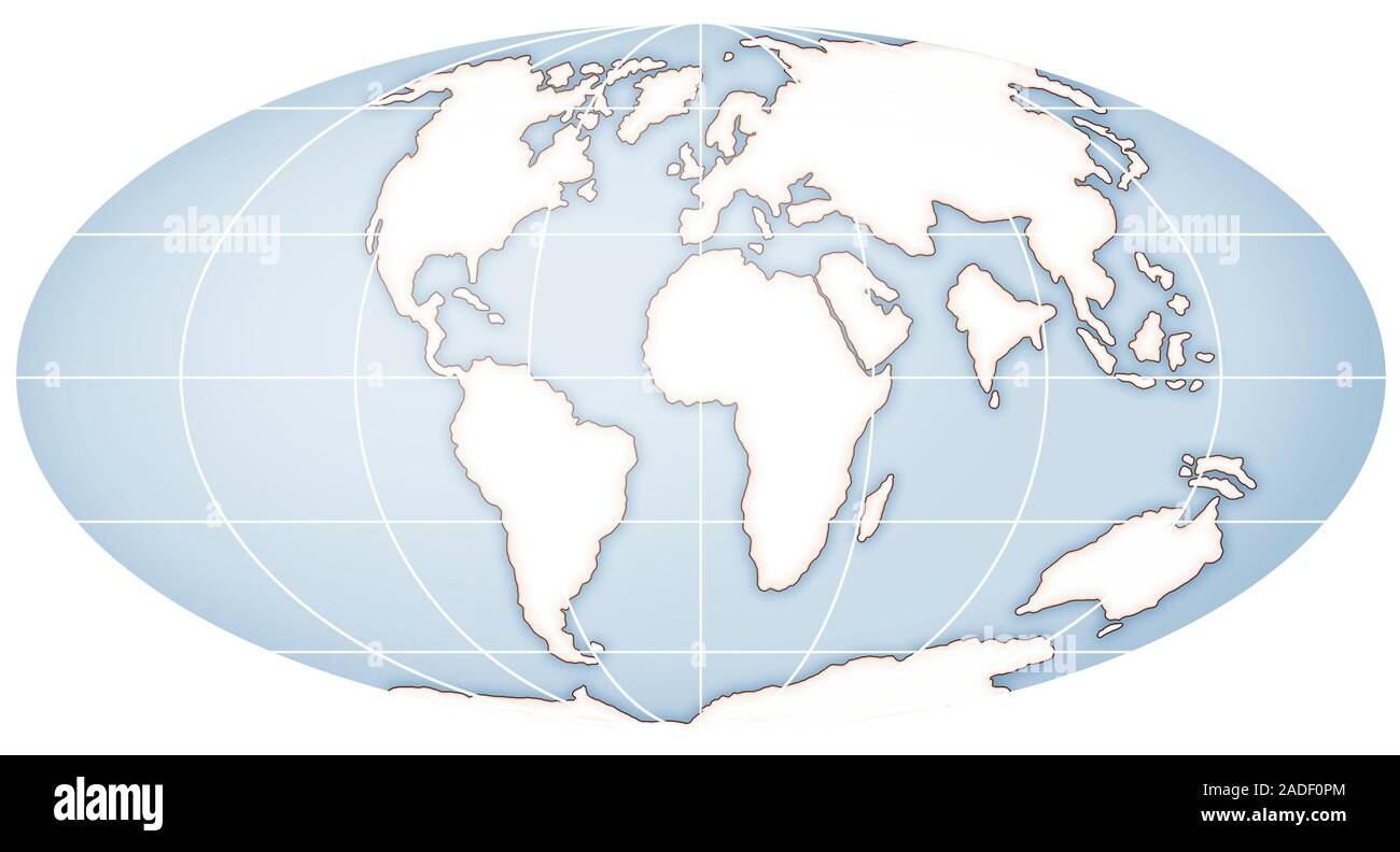 Continents During The Tertiary Illustration Elliptical Projection Of The Earths Continents As