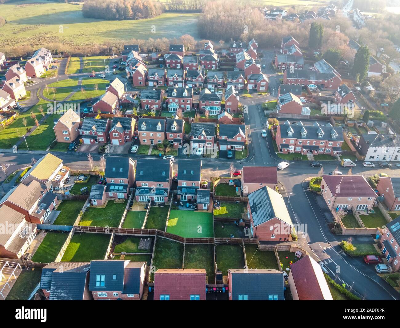 Aerial Houses Residential British England Drone Above View Summer Blue ...