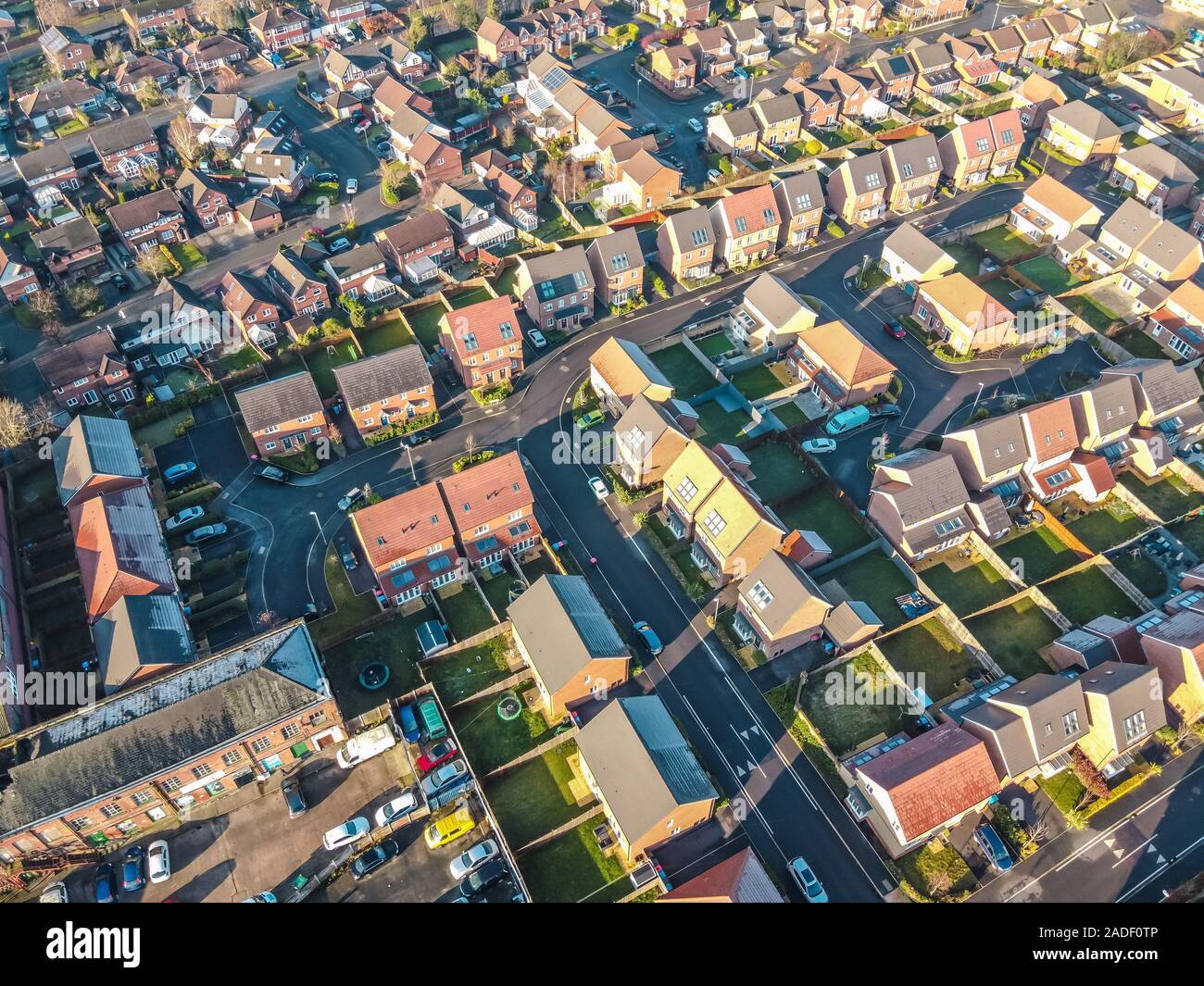 Aerial Houses Residential British England Drone Above View Summer Blue ...