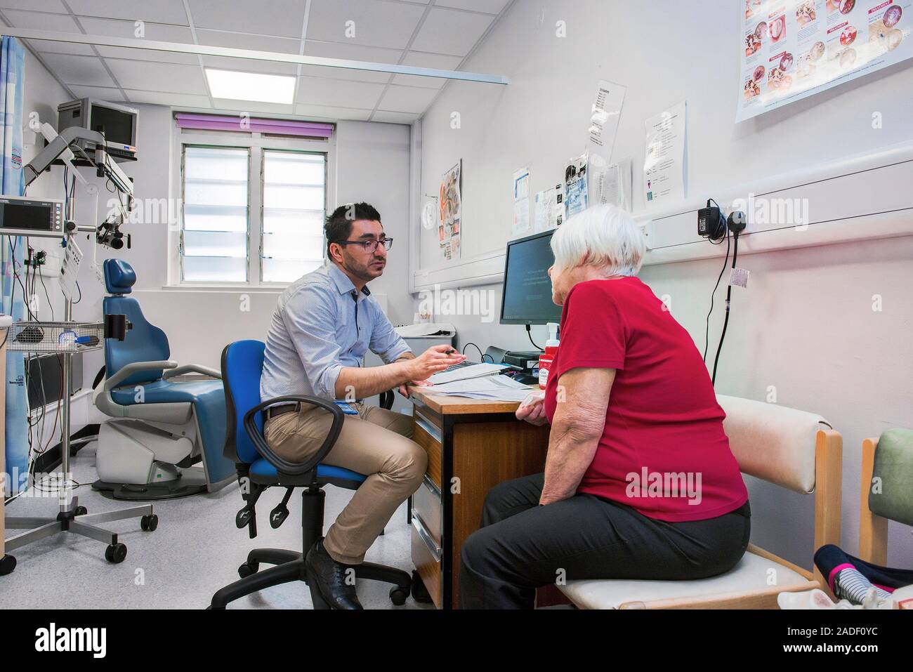 MODEL RELEASED. ENT consultation. Patient at a consultation with a ...