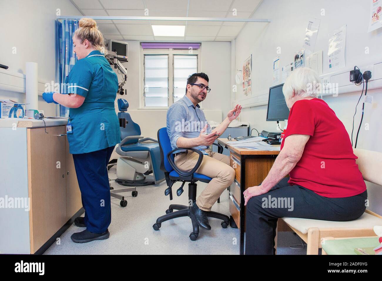 MODEL RELEASED. ENT consultation. Patient at a consultation with a ...