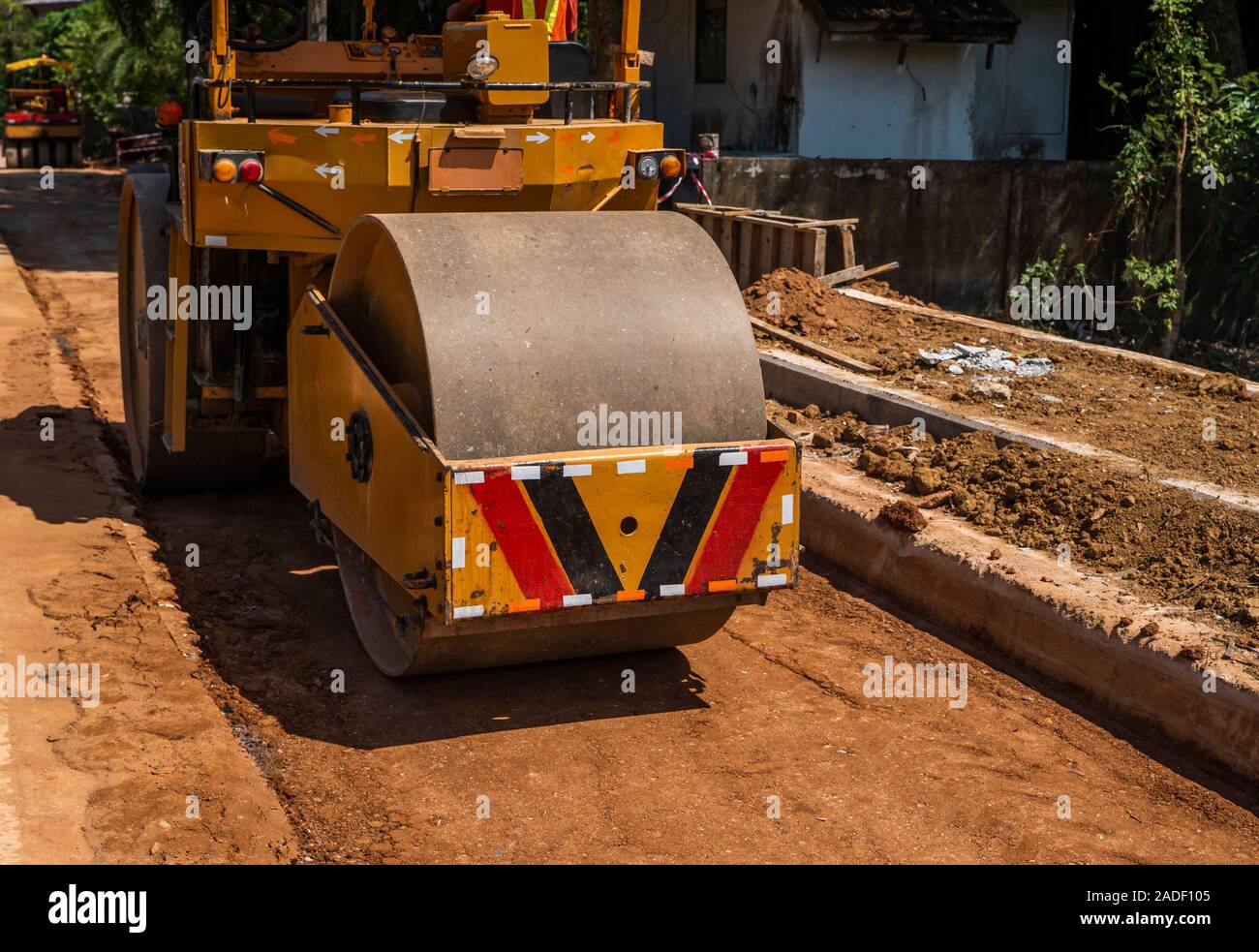 Road rollers working on the new roads construction site. Heavy duty ...