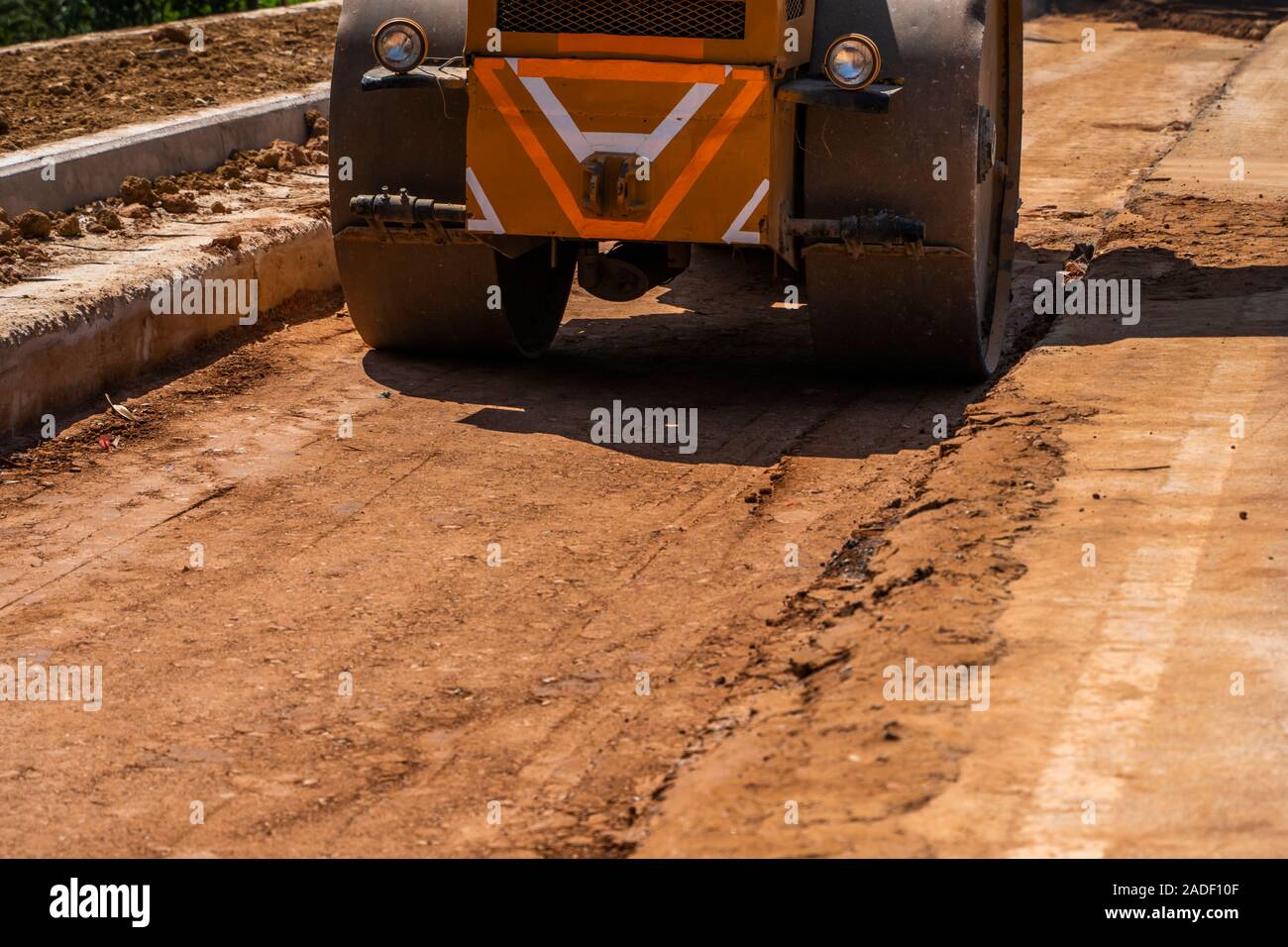 Road rollers working on the new roads construction site. Heavy duty ...