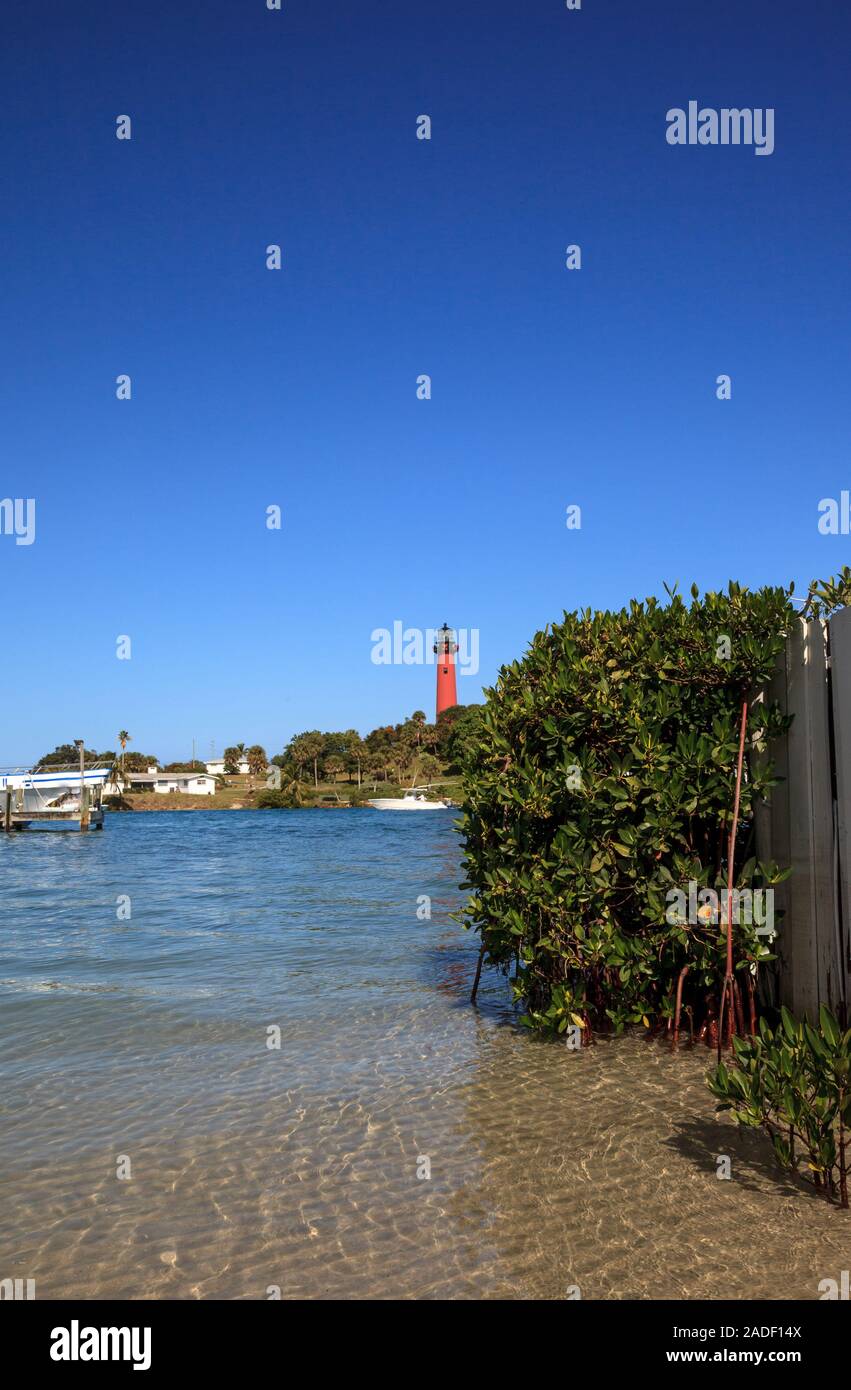 Jupiter Inlet Lighthouse from across the water in Jupiter, Florida ...