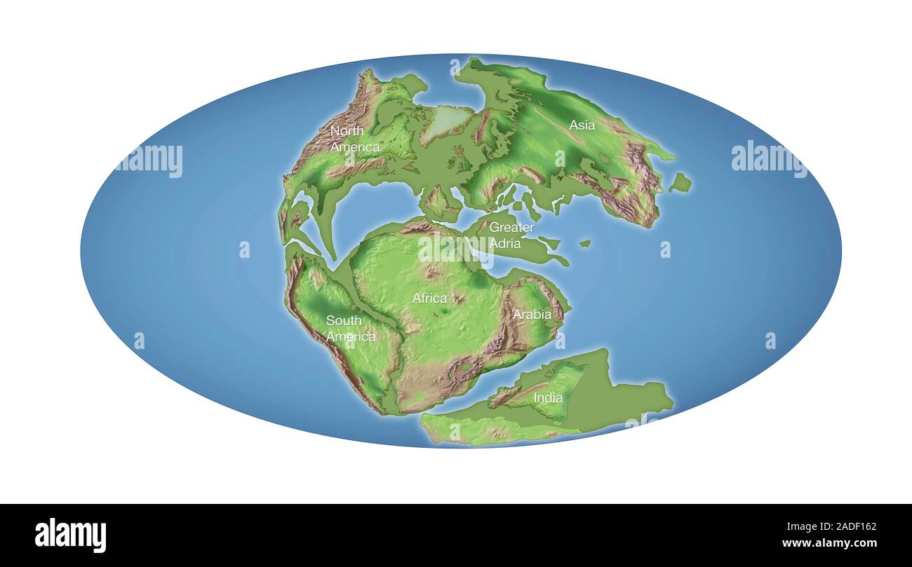 Greater Adria lost continent, 140 million years ago. Map of the Earth ...