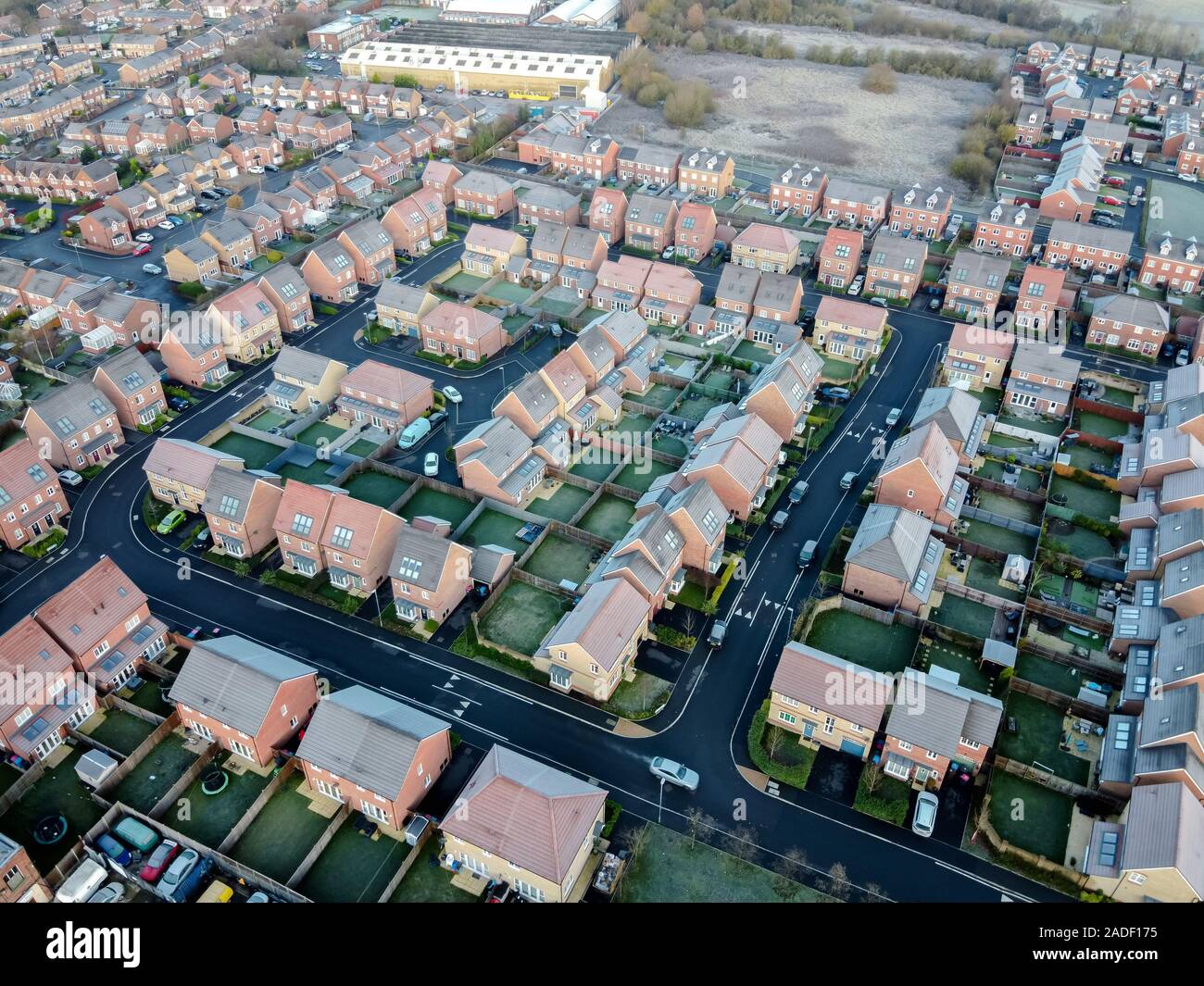 Aerial Houses Residential British England Drone Above View Summer Blue ...