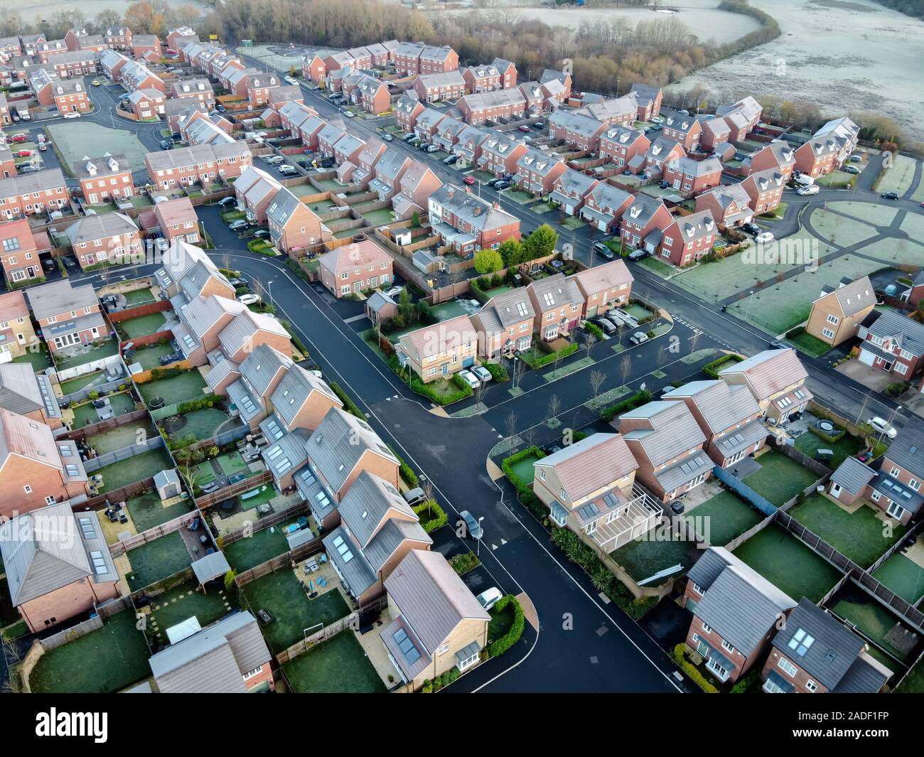 Aerial Houses Residential British England Drone Above View Summer Blue ...