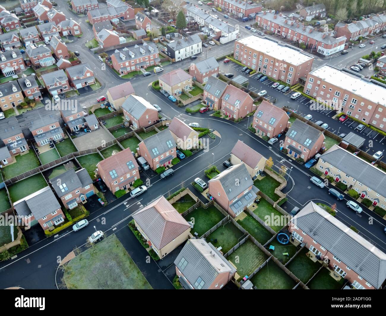 Aerial Houses Residential British England Drone Above View Summer Blue ...