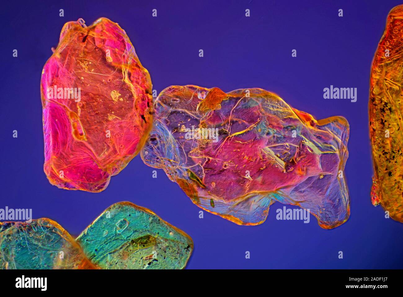 Sand grains. Polarised light micrograph of a section through grains of ...