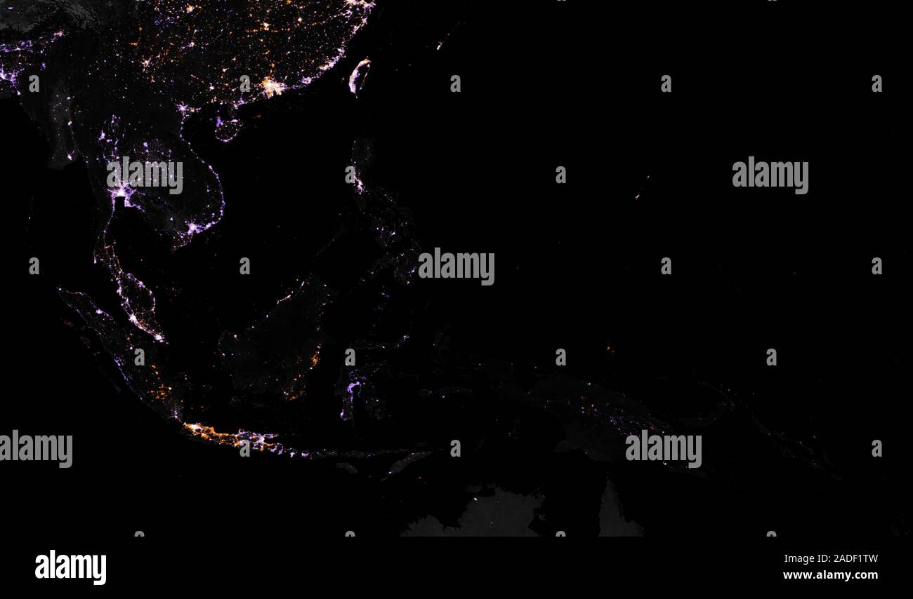 Lighting intensity in Indonesia. Composite satellite image showing the ...