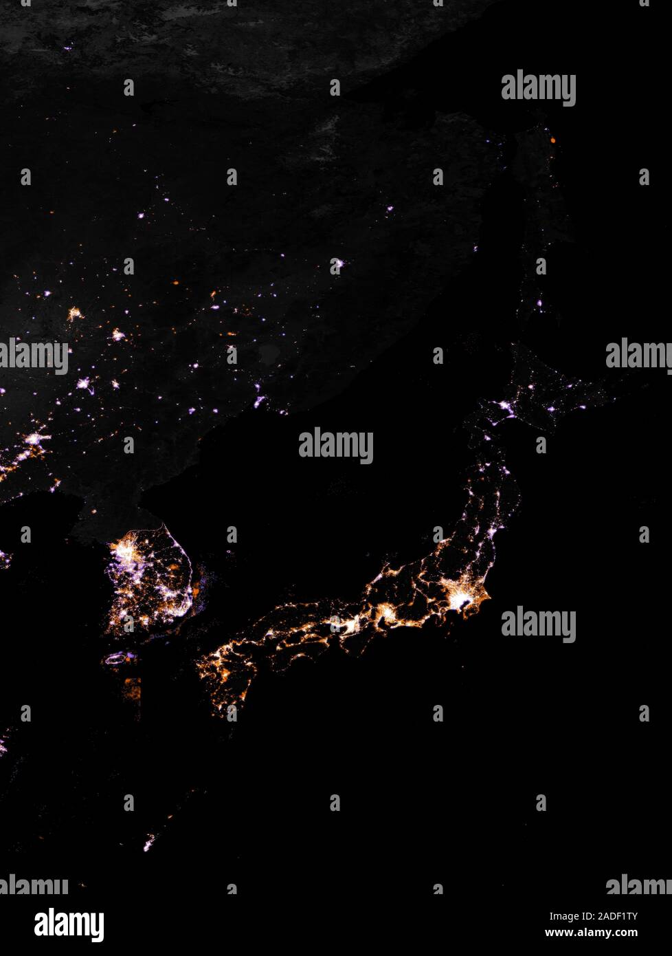 Lighting intensity in Japan. Composite satellite image showing the ...