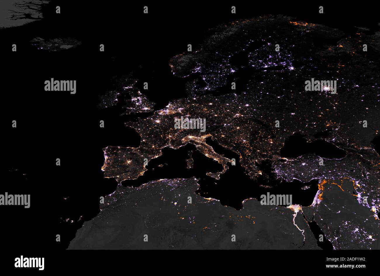 Lighting intensity in Europe. Composite satellite image showing the ...