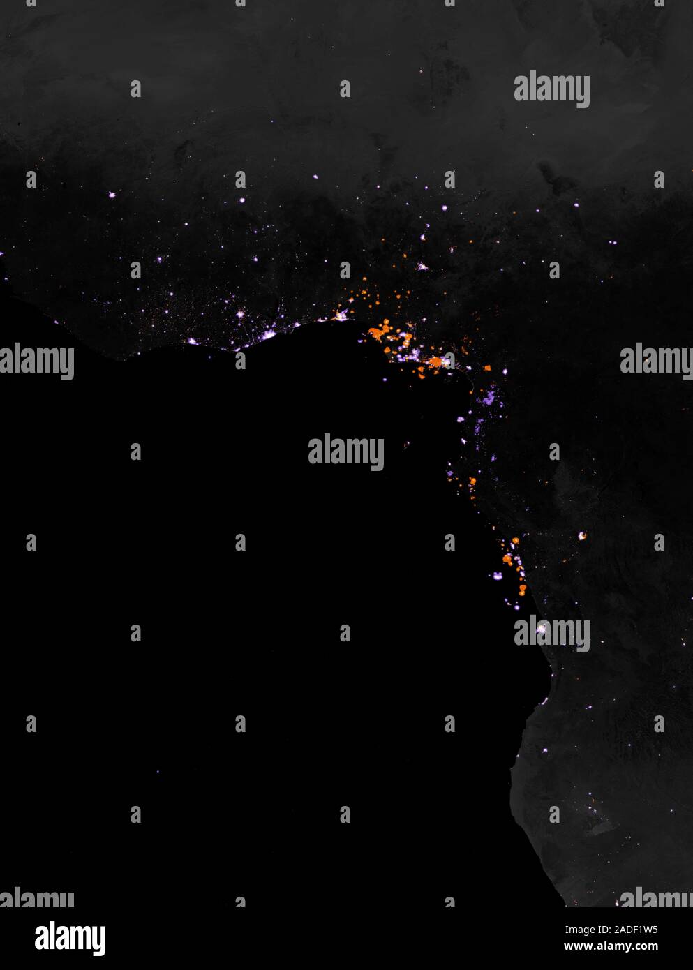 Lighting intensity in West Africa. Composite satellite image showing ...
