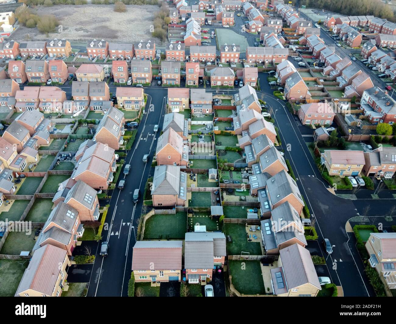 Aerial Houses Residential British England Drone Above View Summer Blue ...