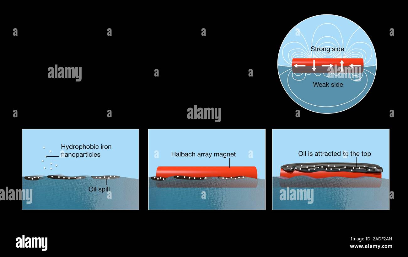 Halbach array oil spill cleaning system, illustration. This system uses ...