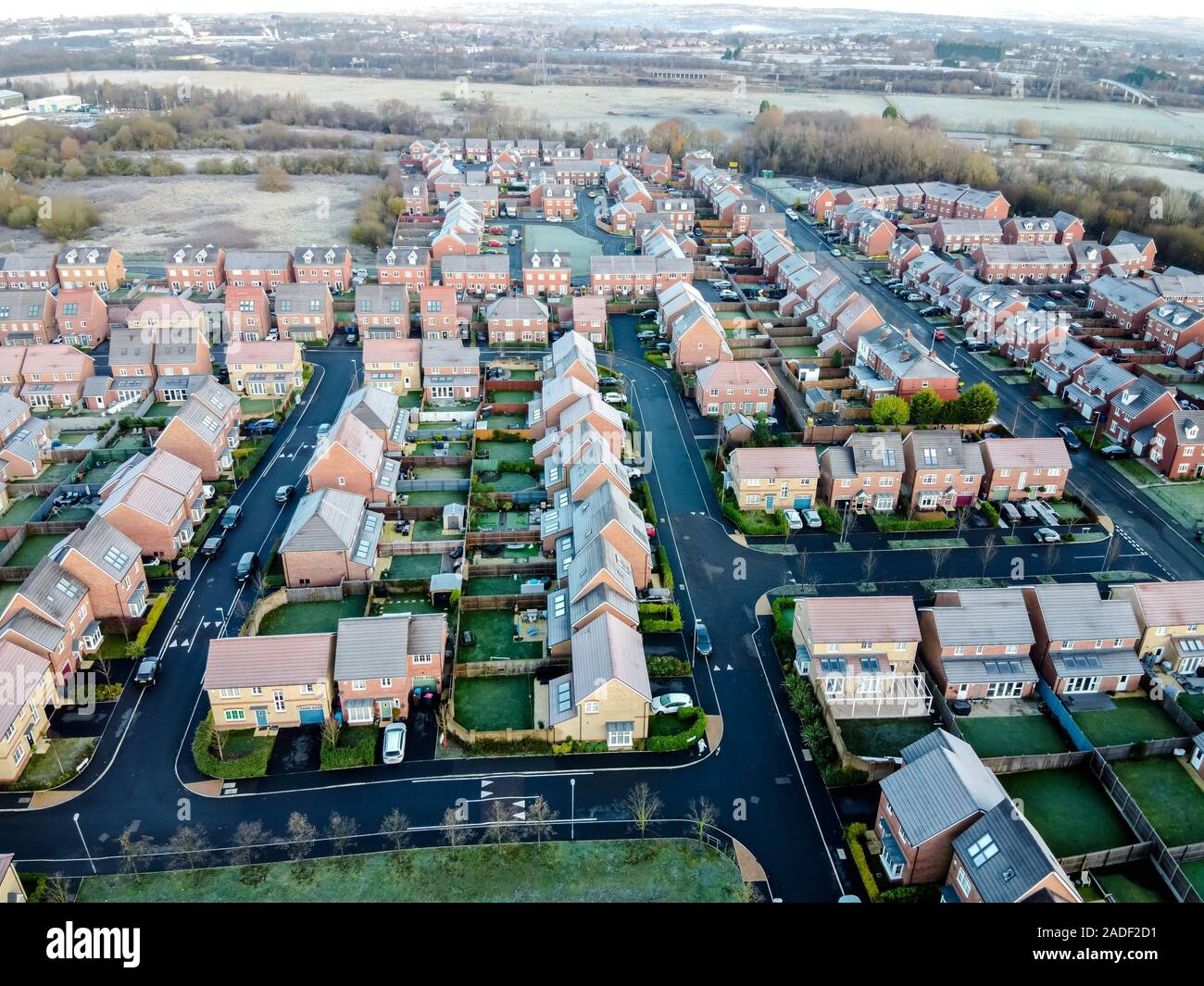 Aerial Houses Residential British England Drone Above View Summer Blue ...