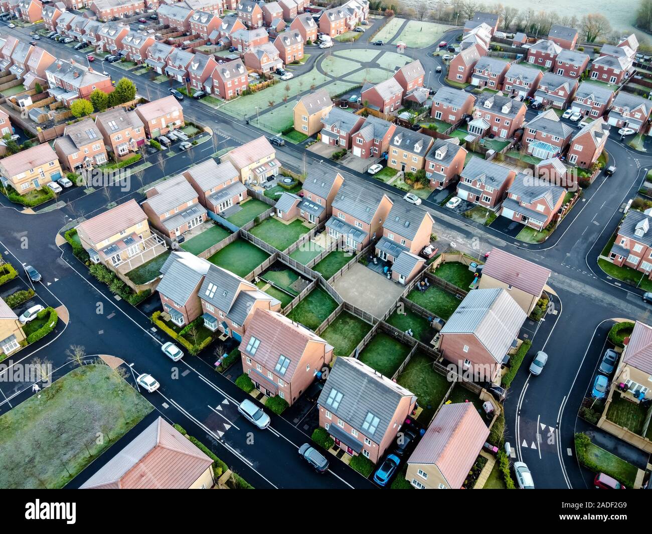 Aerial Houses Residential British England Drone Above View Summer Blue ...