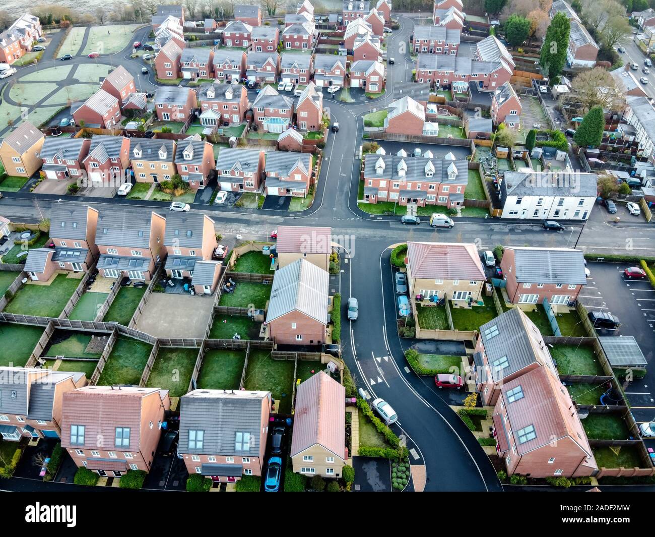 Aerial Houses Residential British England Drone Above View Summer Blue ...
