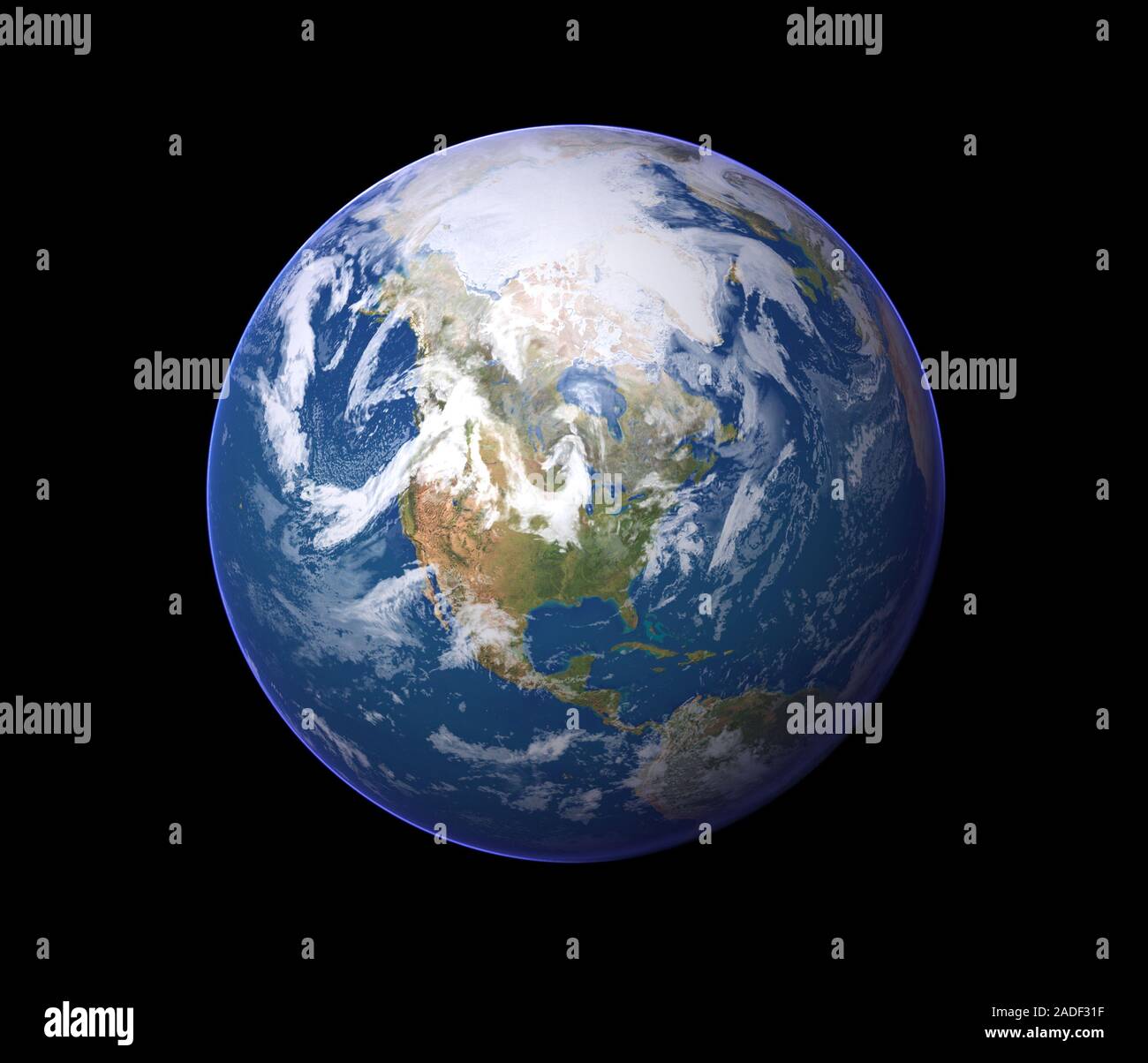 Earth. Satellite image of the Earth, centred on North America. North is ...