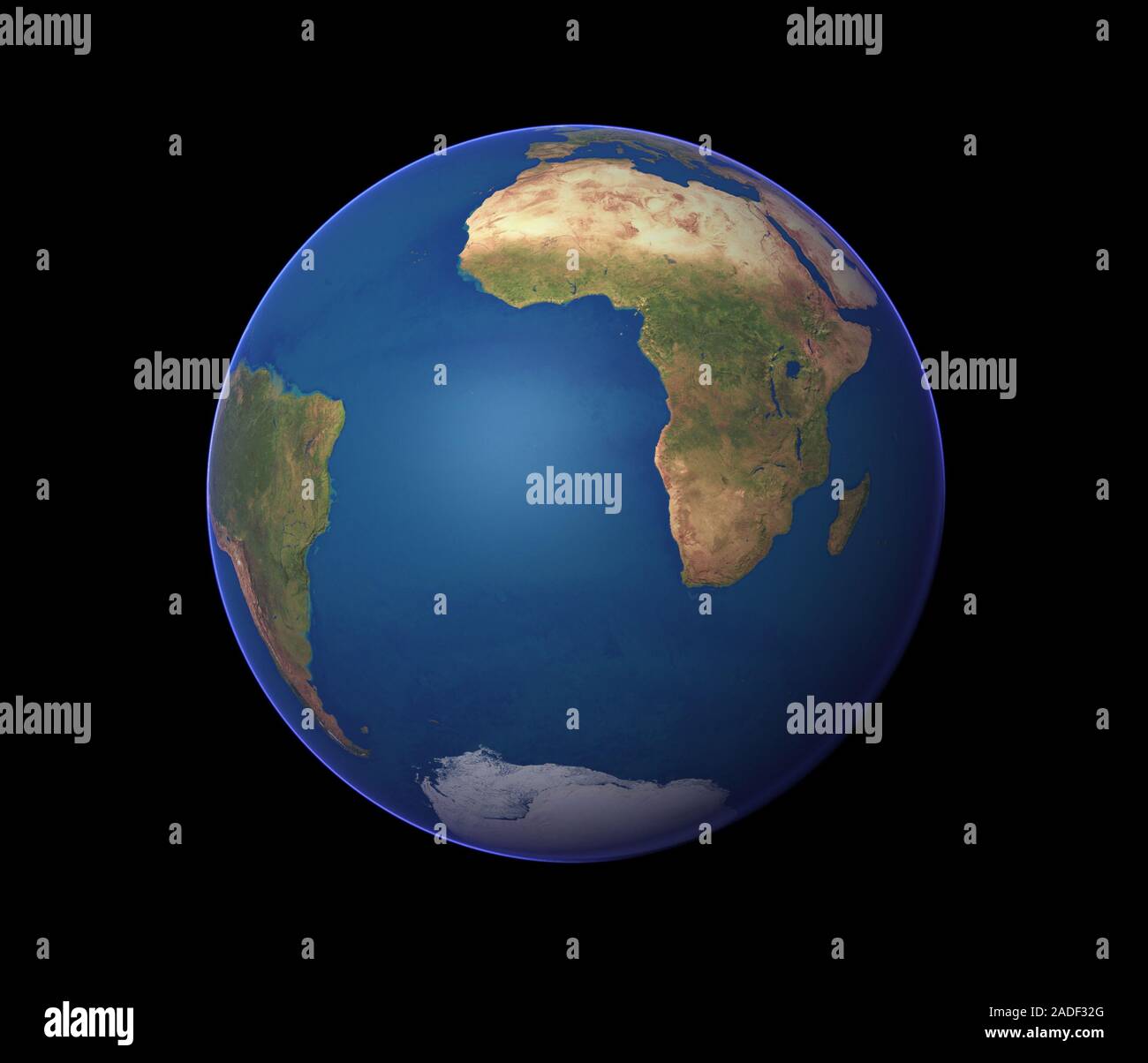 Earth. Satellite image of the Earth, centred on the southern Atlantic ...