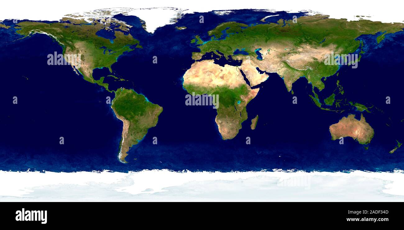 Whole Earth map based on satellite data. This is a mosaic of numerous ...