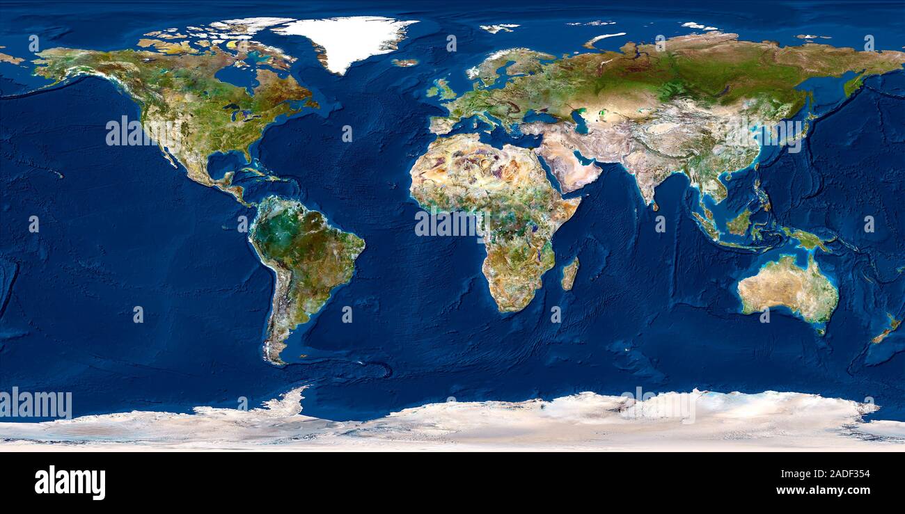 Whole Earth map based on satellite data. Both land and ocean floor ...