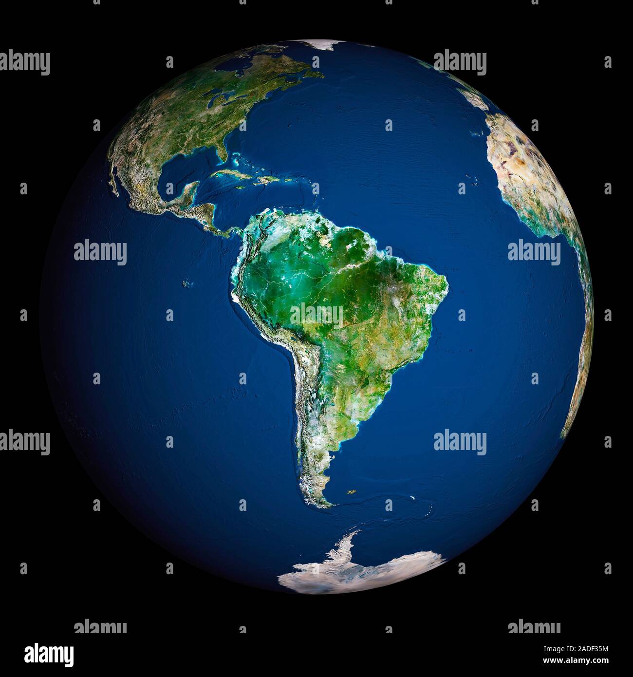 Earth. Satellite image of the Earth, centred on South America. North is ...