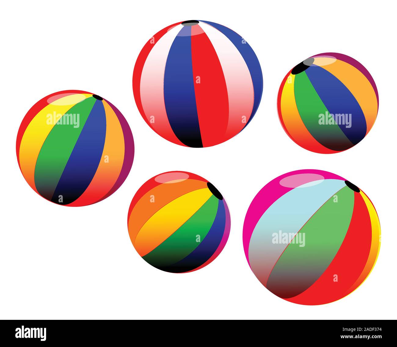 A collection of isolated multi color beachballs on a white background ...