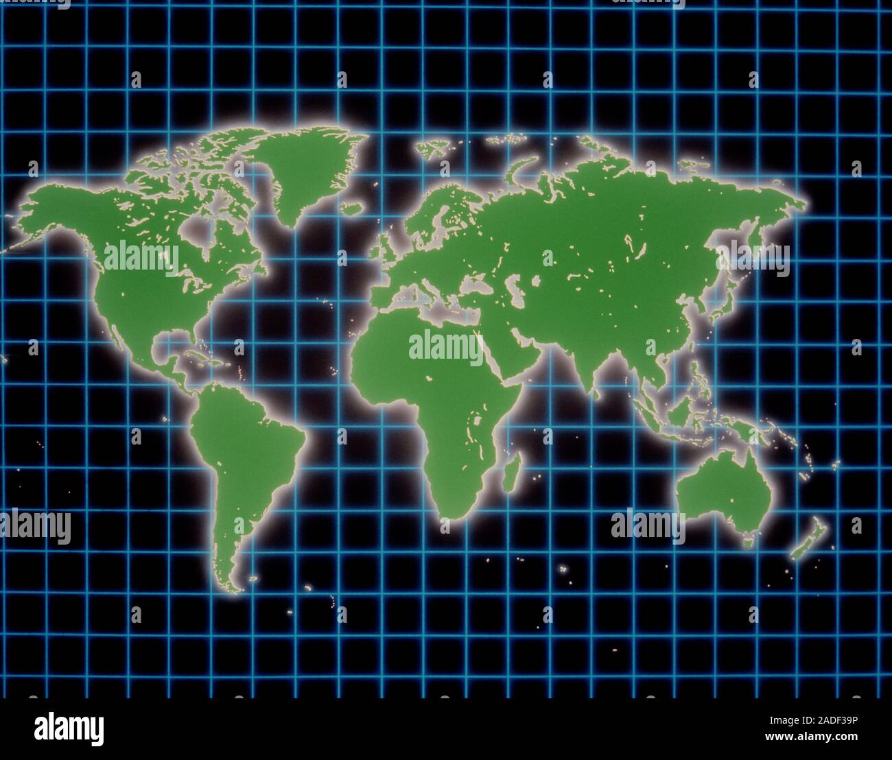 Map of the whole earth on a blue grid Stock Photo - Alamy