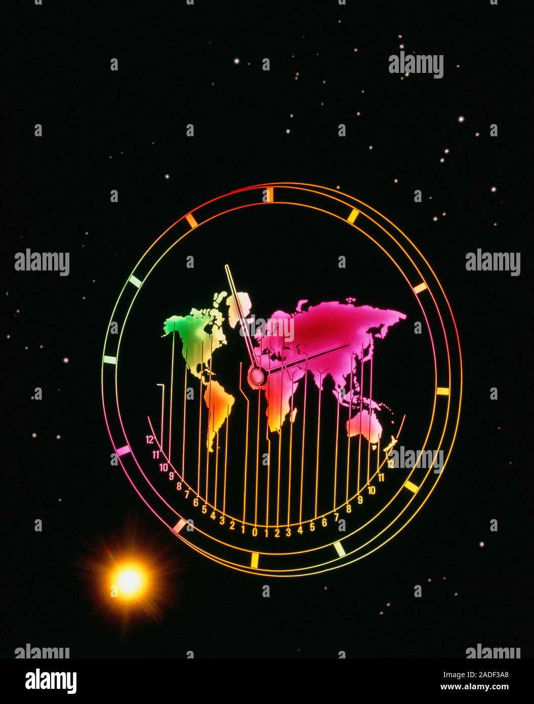 Earth's time zones are displayed in this abstract image of a map of ...