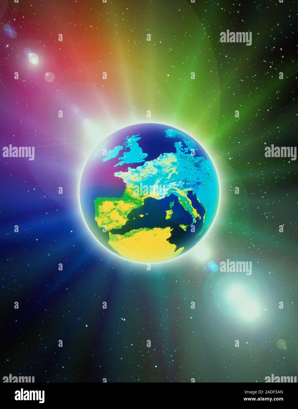 Earth graphic. Abstract computer image showing the Earth centred on an ...