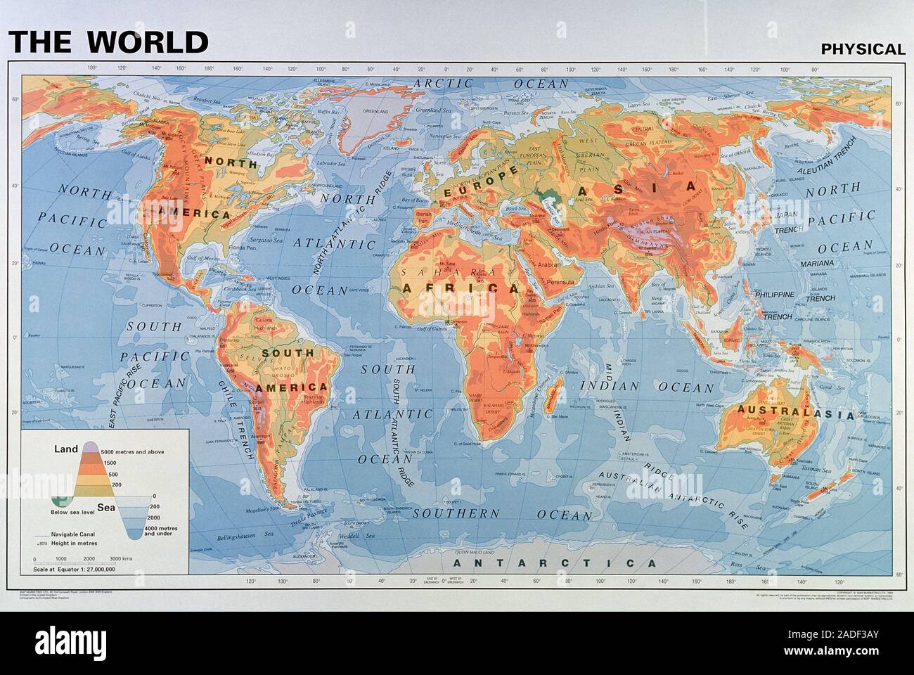 Not for posters use Earth map. Coloured map of the Earth showing its ...