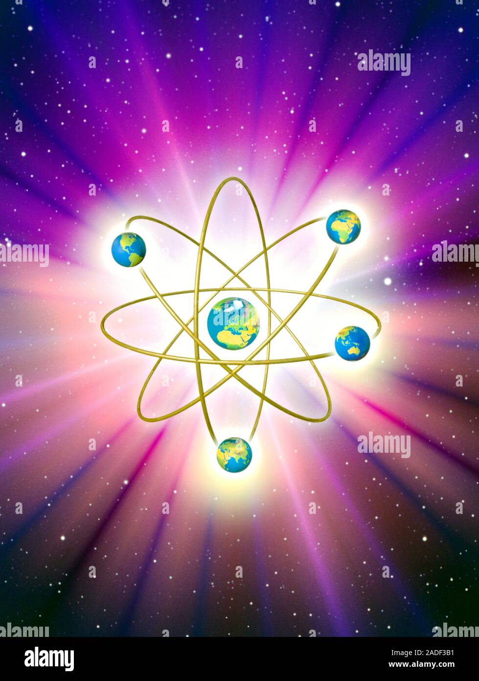 Earth as an atom. Abstract computer illustration depicting an atom ...