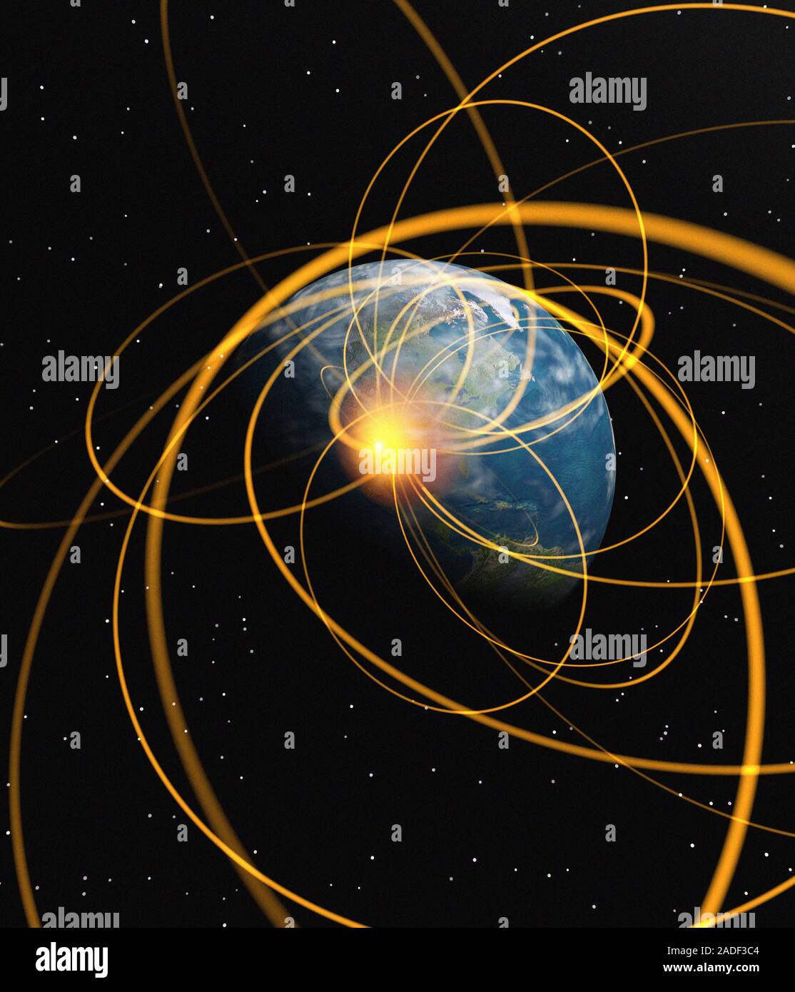 Earth. Conceptual computer artwork of the Earth surrounded by swirls of ...