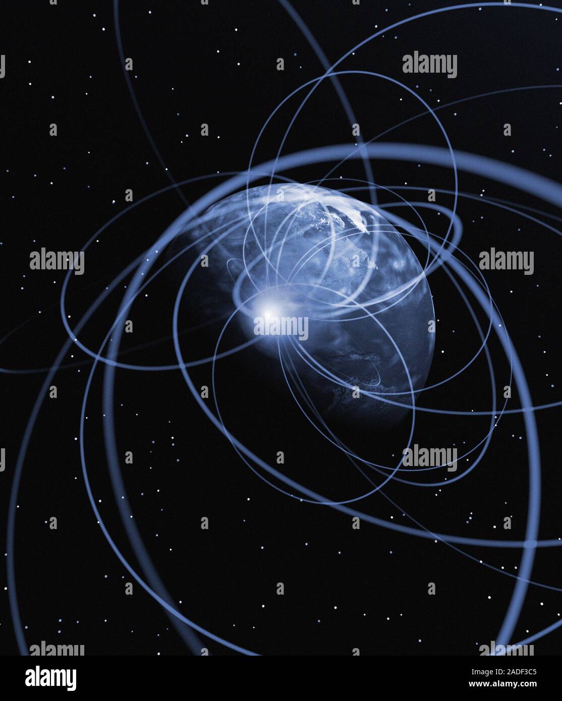 Earth. Conceptual computer artwork of the Earth surrounded by swirls of ...