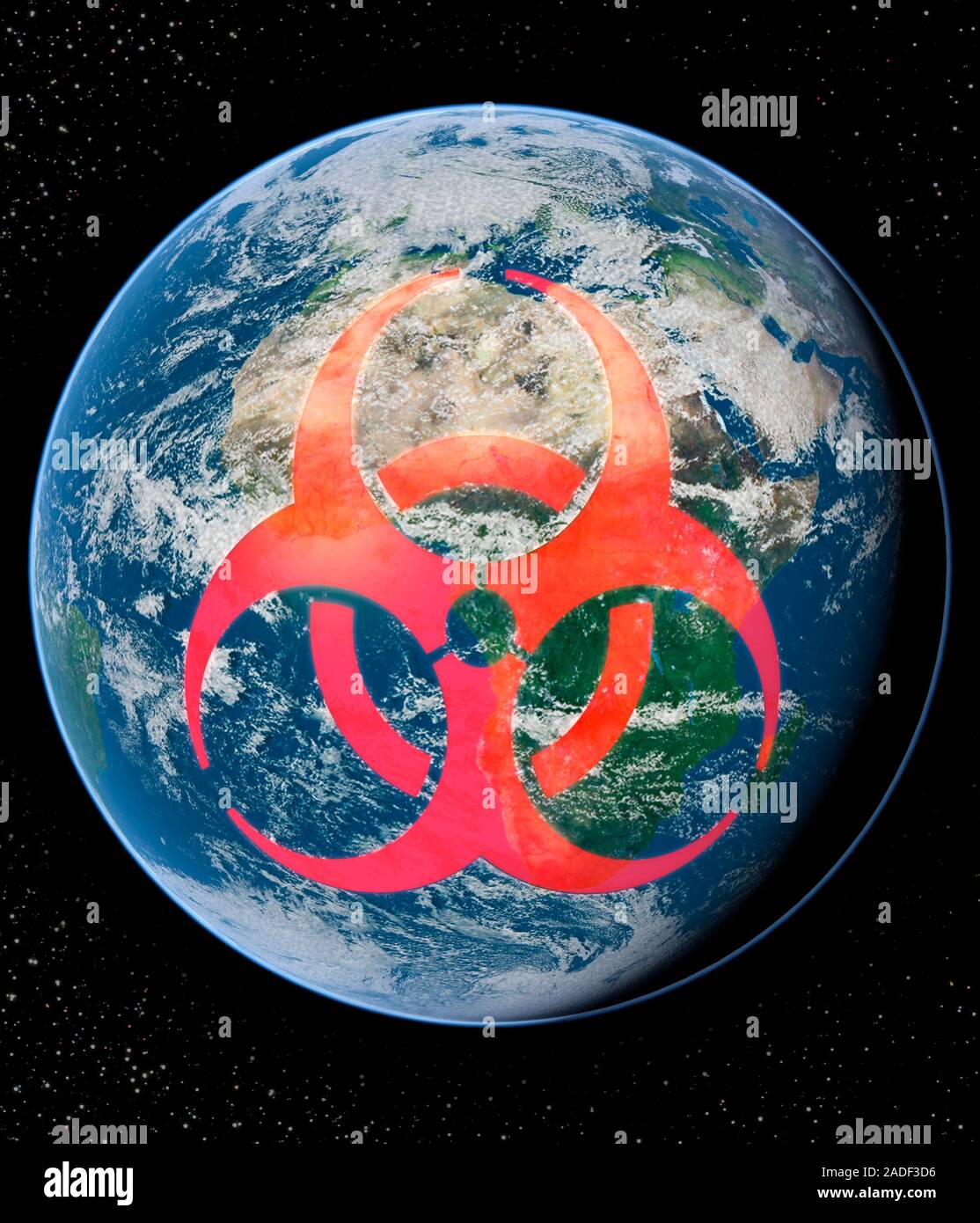Biohazard Earth. Conceptual computer artwork of a biohazard sign (red ...
