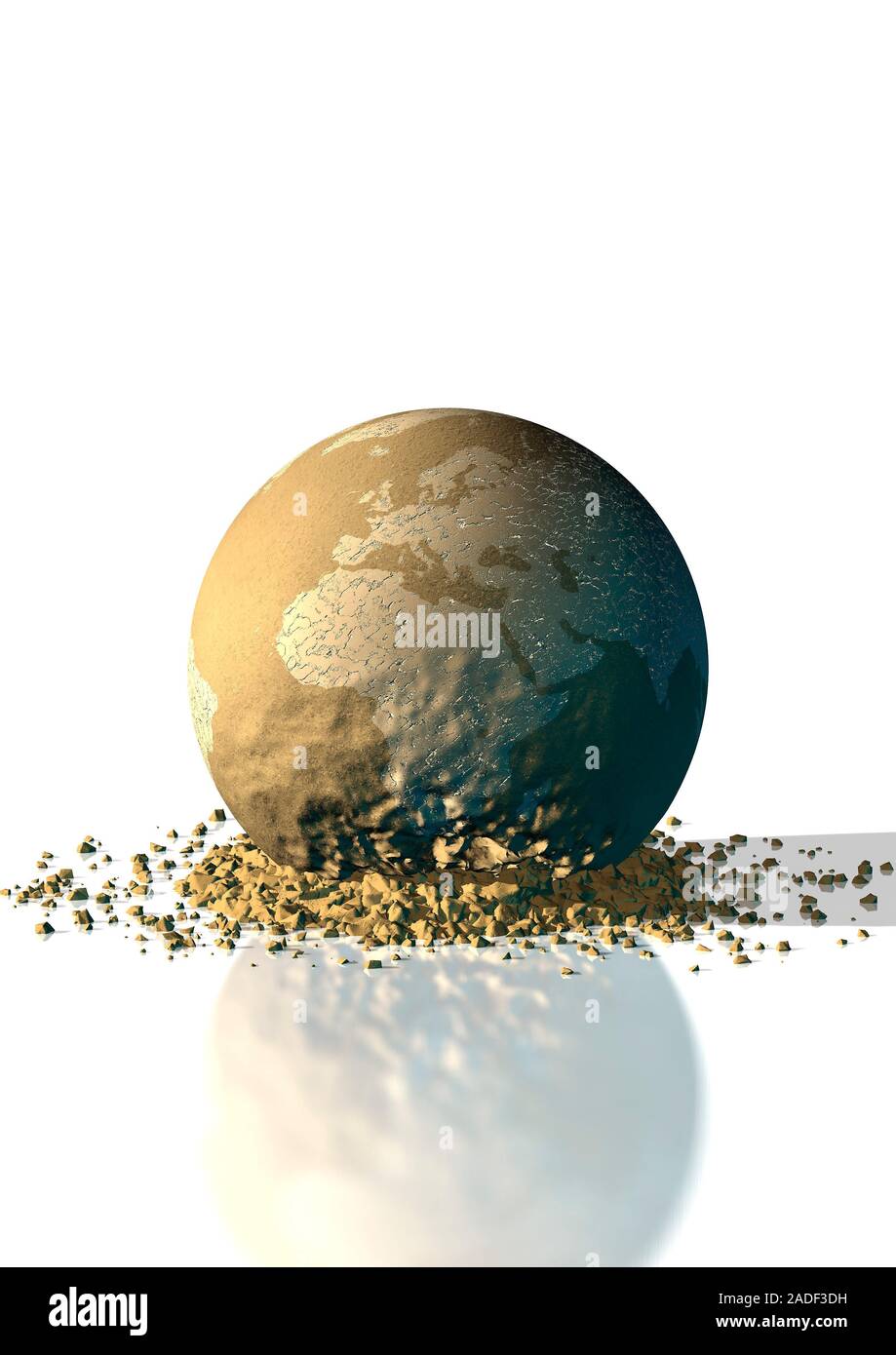Crumbling Earth. Conceptual computer artwork of a crumbling, barren ...