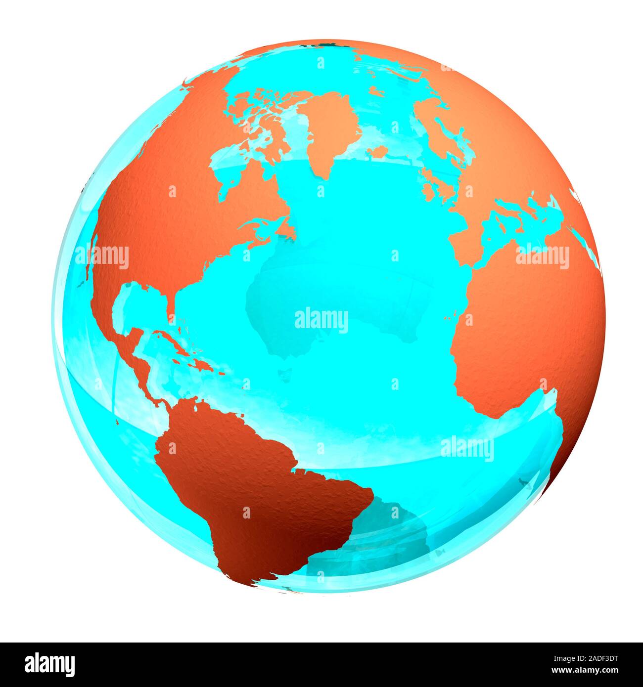Earth centred on the Atlantic Ocean, computer artwork. The globe is ...