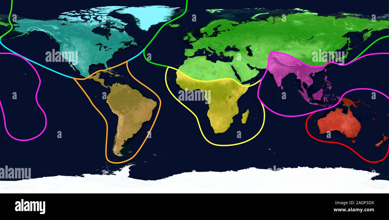 Earth's ecozones. Artwork showing the main ecozones of Earth. An ...